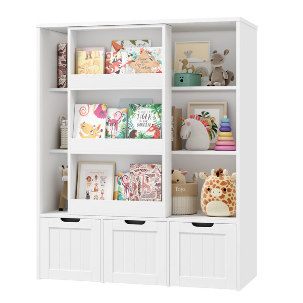 Ebern Designs 47.2"H Wood Storage Bookcase with Sliding Door and 3 Removable Drawers & Reviews ...